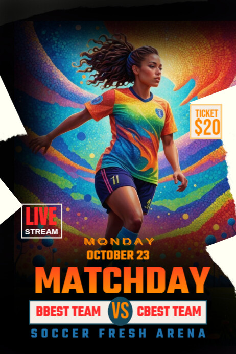 Black Match Day Soccer Poster Template | PosterMyWall