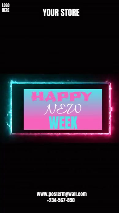 Plantilla de Black Maximalist 🌅 Happy New Week – Pink & Blue Neon Fire ...