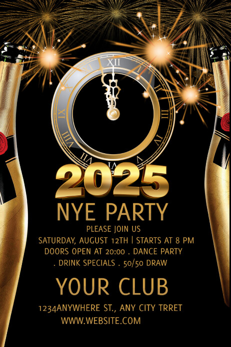 Black Maximalist 2025 Nye Party Poster Template | PosterMyWall