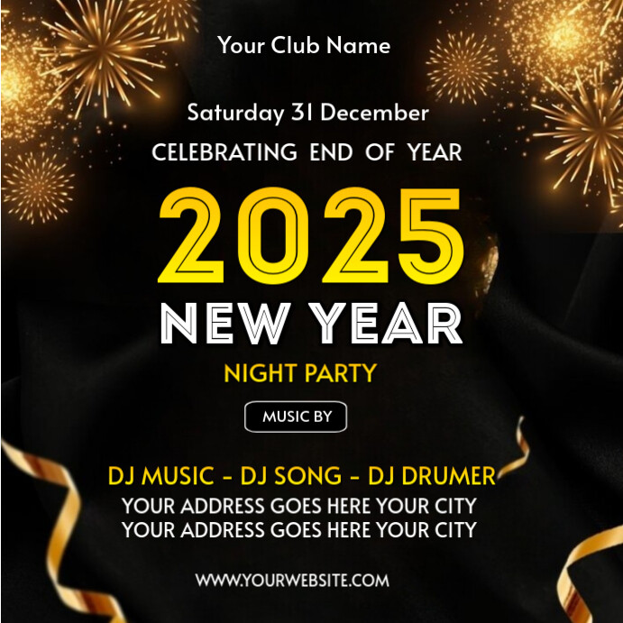 Plantilla de Black Maximalist 2025. Night Party Invitation Flyer Instagram Post | PosterMyWall