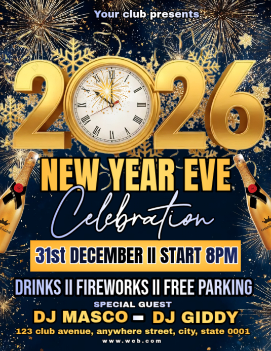 Black Maximalist 2026 New Year Eve Flyer (us Letter) Template ...