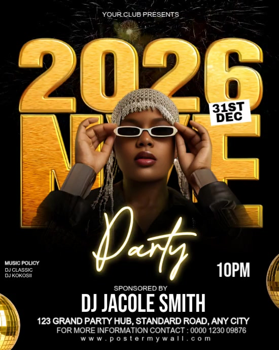 Black Maximalist 2026 New Year Eve Party Instagram Portrait Template ...