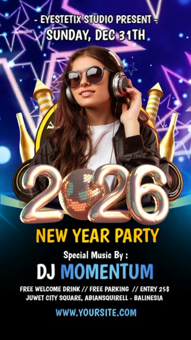 Plantilla de Black Maximalist 2026 New Year Night Party Instagram Reel ...