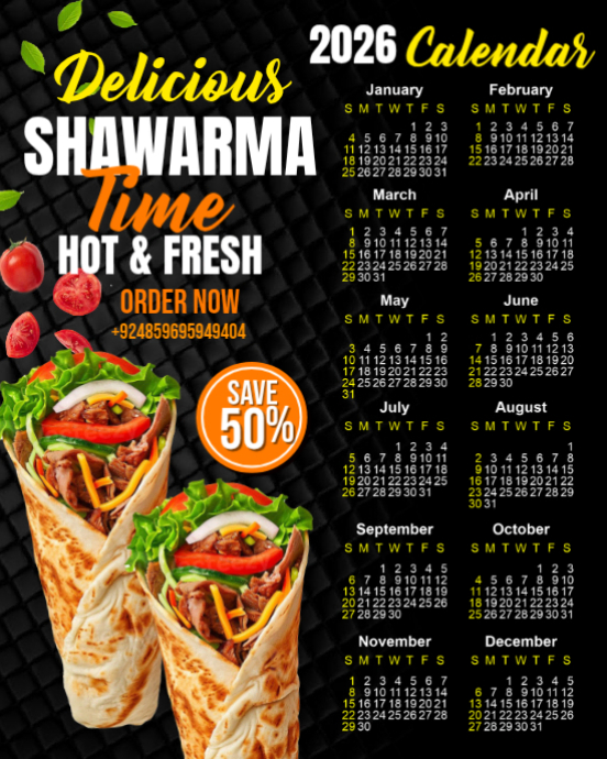 Black Maximalist 2026 Restaurant Calendar Instagram Portrait Template ...