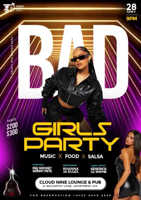 Black Maximalist 3d Bad Girls Night Party Event Flyer A4 Template ...