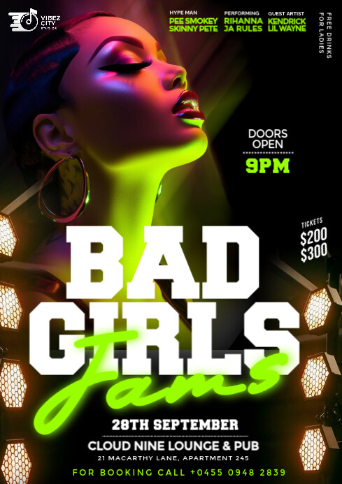 Black Maximalist 3d Bad Girls Night Party Event Flyer A4 Template ...