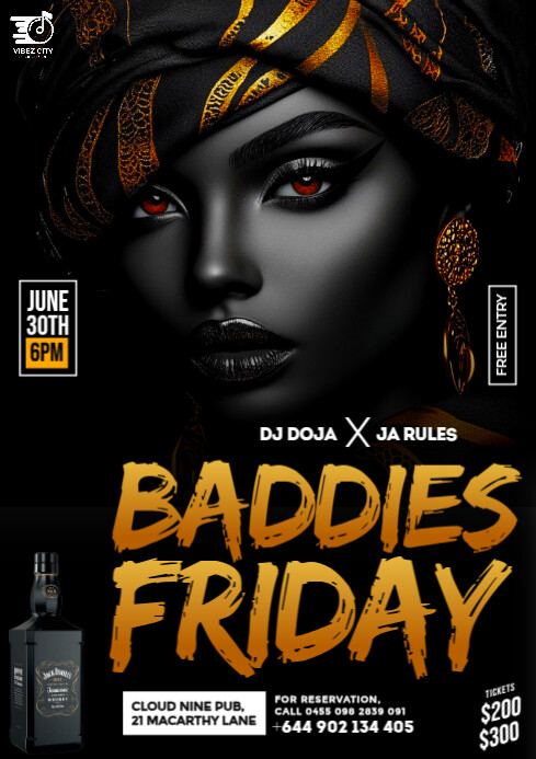 Black Maximalist 3D Baddies Club Night Party Event Flyer A4 Template ...