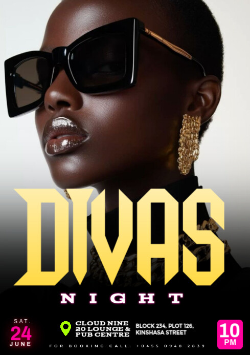 Black Maximalist 3d Diva's Night Party Event Flyer A4 Template ...