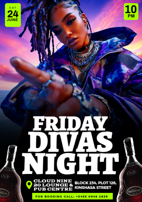 Black Maximalist 3D Diva's Night Party Event Flyer A4 Template ...