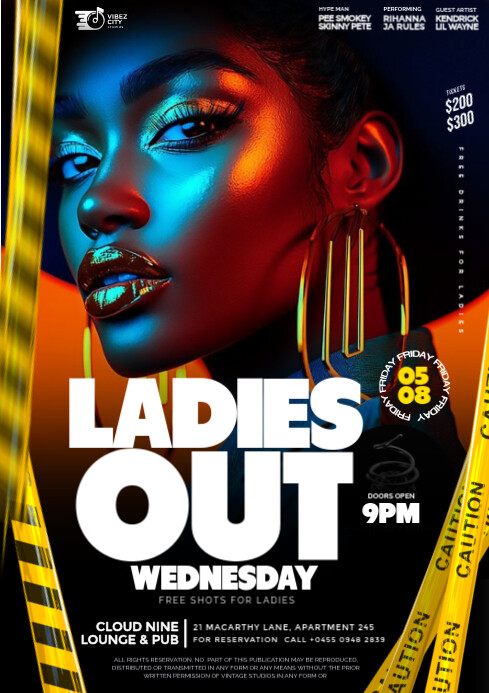 Black Maximalist 3d Ladies Night Party Event Flyer A4 Template ...