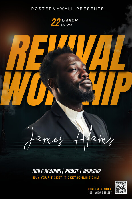 Black Maximalist 3d Revival Worship Poster Template | PosterMyWall