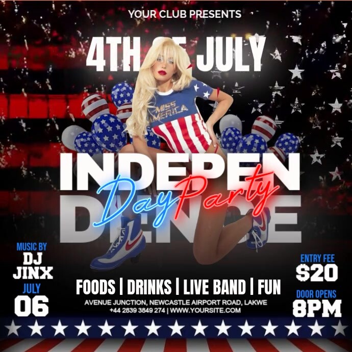 Black Maximalist 4th Of July Independence Day Club Party Video Instagram Post Instagram Post ...