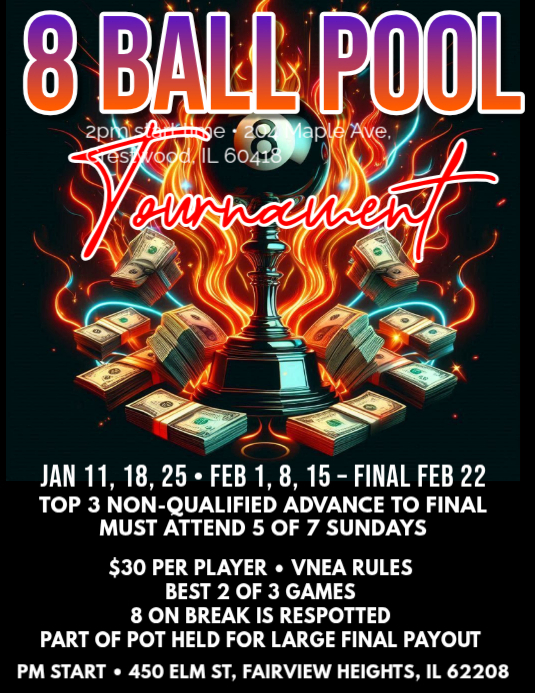Black Maximalist 8 Ball Pool Tournament Flyer Flyer Flyer (us Letter ...