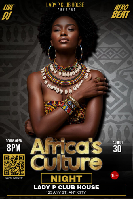 Black Maximalist Afro Beat Party Flyer Poster Template | PosterMyWall