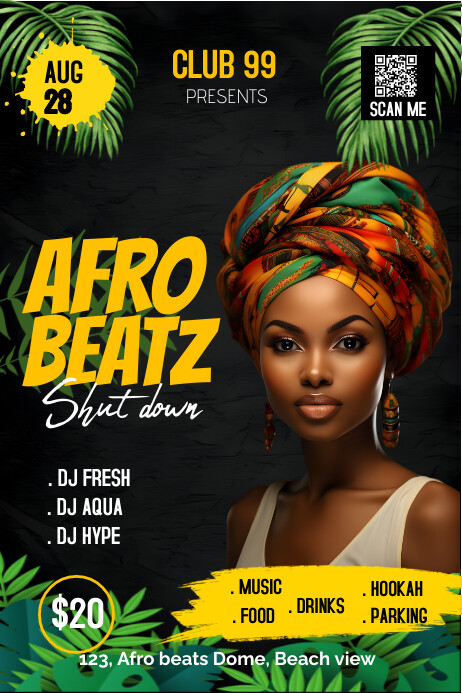 Black Maximalist Afro Beats Party Poster Template | PosterMyWall
