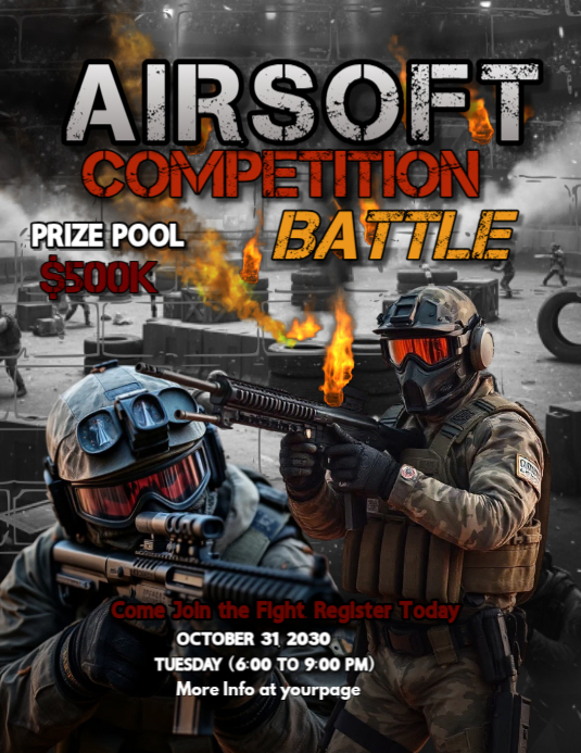 Black Maximalist Airsoft Competition Battle Flyer (us Letter) Template ...