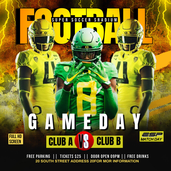 Black Maximalist American Football Instagram Template | PosterMyWall