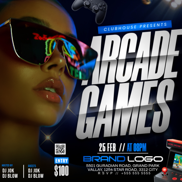 Black Maximalist Arcade Games Instagram Post Template | PosterMyWall