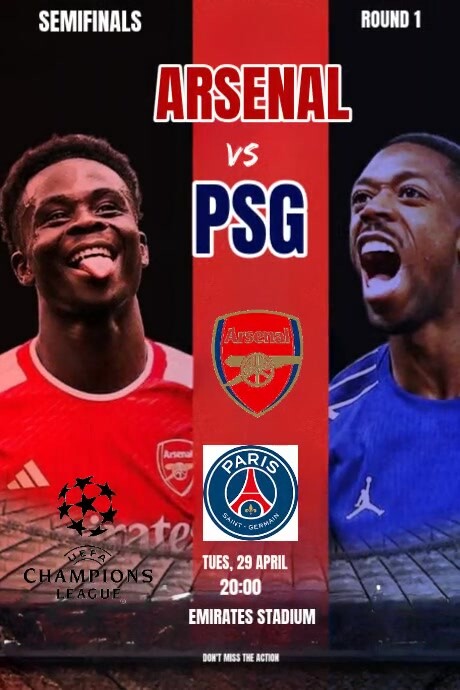 Plantilla de Black Maximalist Arsenal Vs Psg Champions League Semifinal ...