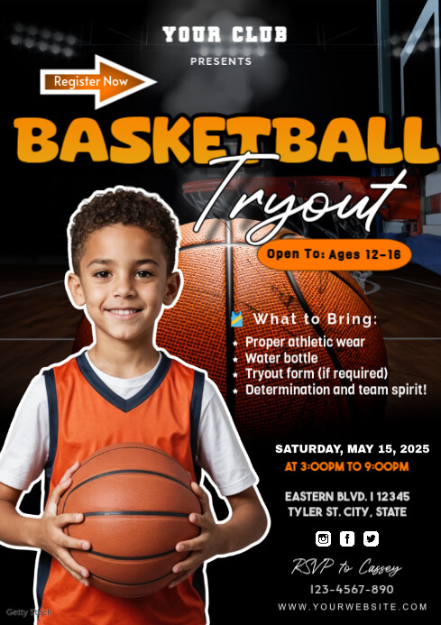 Copy of Black Maximalist Basketball Tryout A4 | PosterMyWall