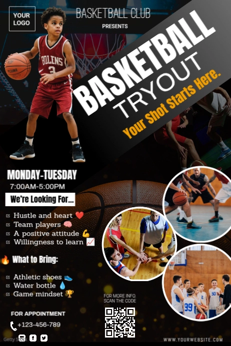 Black Maximalist Basketball Tryout Poster Template | PosterMyWall