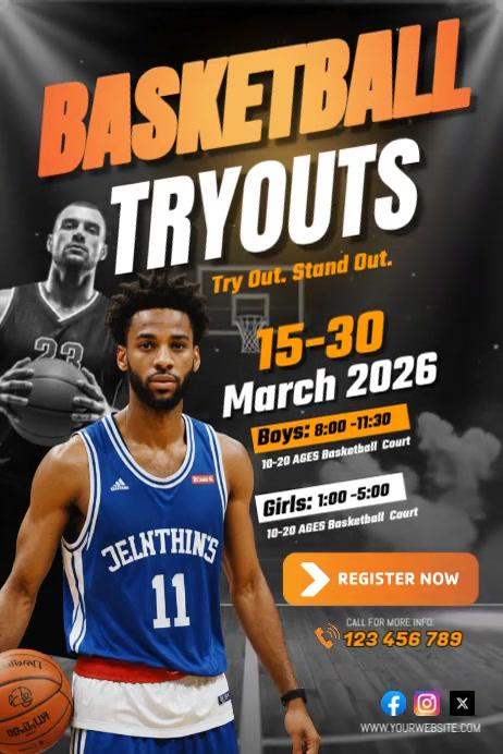 Black Maximalist Basketball Tryout Poster Template | PosterMyWall