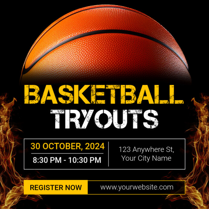 Black Maximalist Basketball Tryouts Instagram Post Template | PosterMyWall