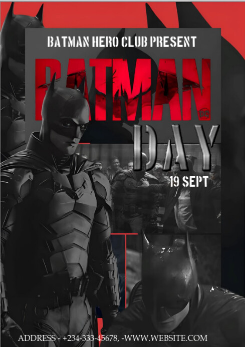 Black Maximalist Batman Day A4 Template | PosterMyWall