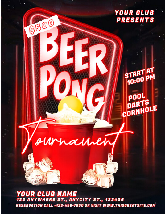 Black Maximalist Beer Pong Tournament Event Bar Flyer (us Letter ...