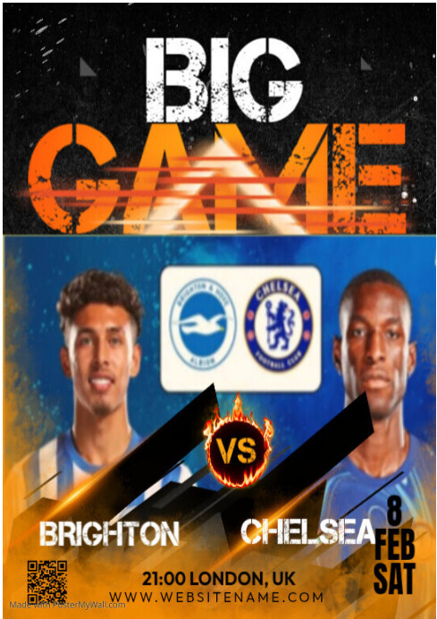 Black Maximalist Big Game - Brighton Vs Chelsea A4 Template | PosterMyWall