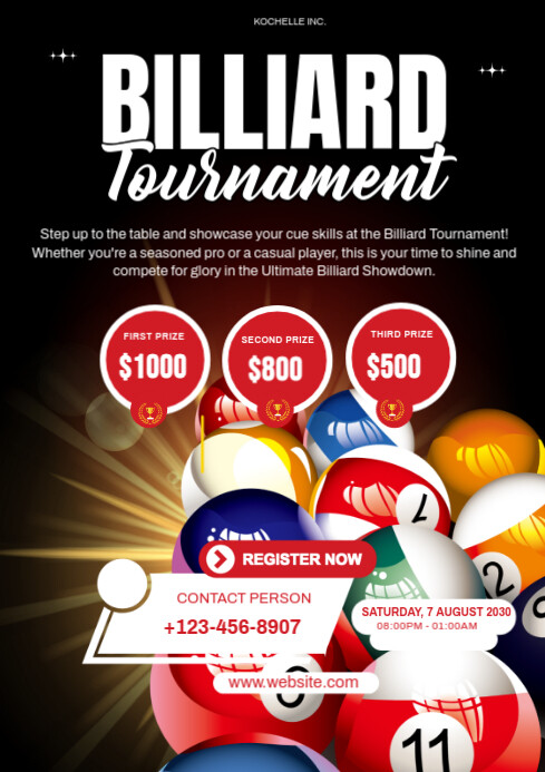 Black Maximalist Billiard Tournament A4 Template | PosterMyWall