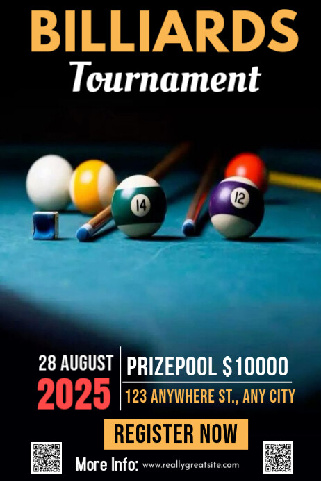 Black Maximalist Billiards Tournament Poster Template | PosterMyWall