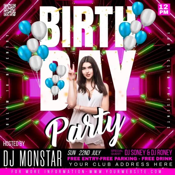 Black Maximalist Birthday Night Party Instagram Post Template | PosterMyWall