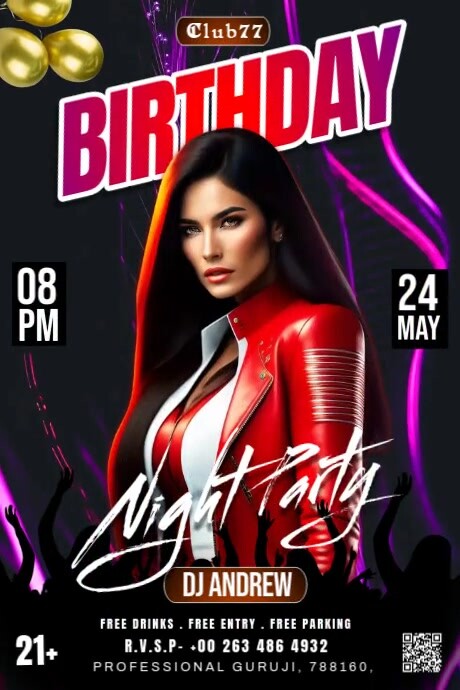 Black Maximalist Birthday Night Party Poster Template | PosterMyWall