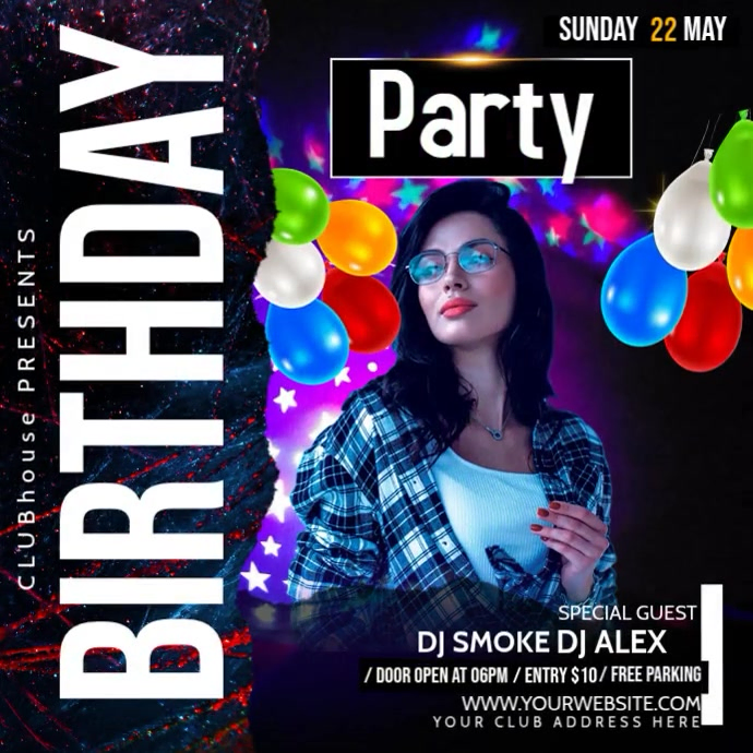 Black Maximalist Birthday Party Instagram Post Template | PosterMyWall