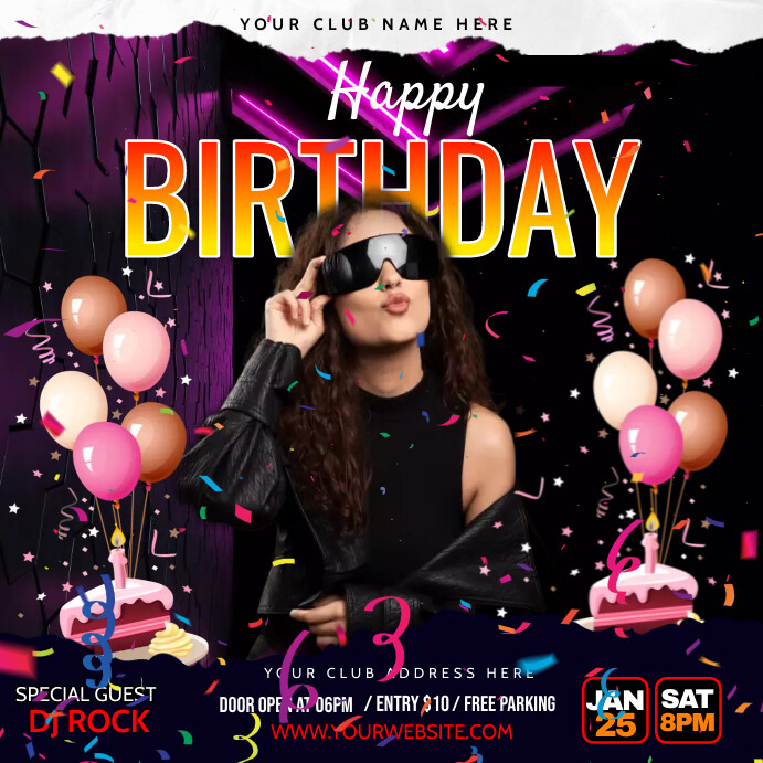 Black Maximalist Birthday Party Instagram Pos Template | PosterMyWall