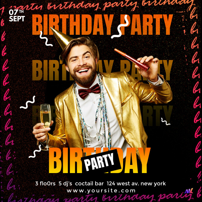 Plantilla de Black Maximalist Birthday Party Post Instagra | PosterMyWall