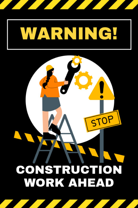 Black Maximalist Black And Yellow Construction Work Warning Poster ...