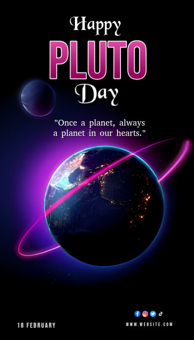 Black Maximalist Black Background Pastel Happy Pluto Day Business Card Template | PosterMyWall