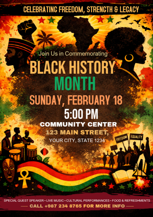 Black Maximalist Black History Month Flyer A4 Template | PosterMyWall