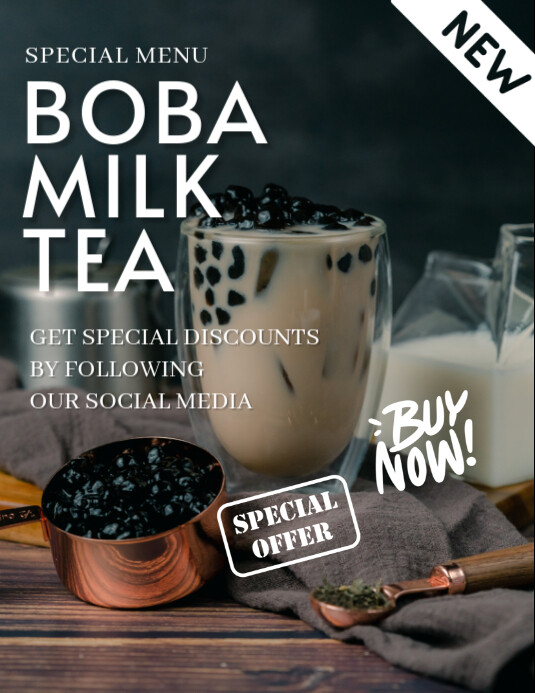Black Maximalist Boba Milk Tea Flyer (us Let Template | PosterMyWall