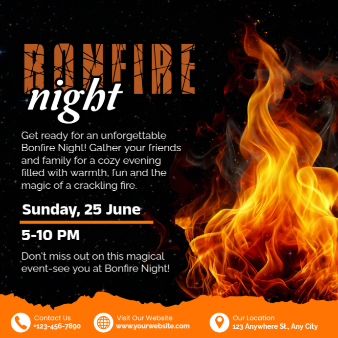 Black Maximalist Bonfire Night Instagram Post Template | PosterMyWall
