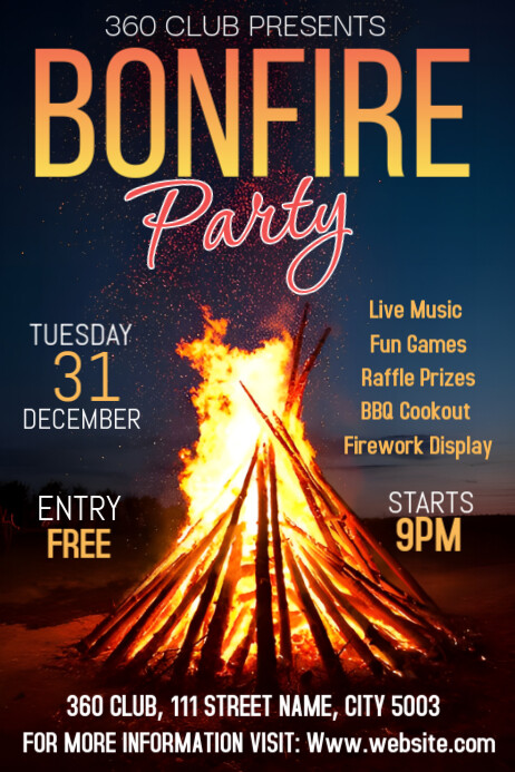 Black Maximalist Bonfire Party Poster Template | PosterMyWall