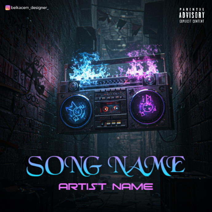 Black Maximalist Boom Box Fire Album Cover Template | PosterMyWall