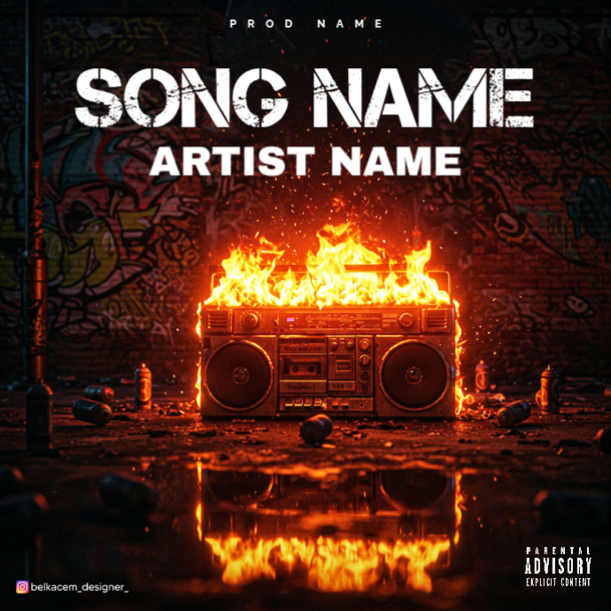 Black Maximalist Boombox On Fire Album Cover Template | PosterMyWall