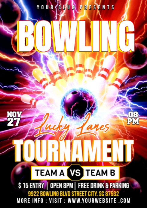 Black Maximalist Bowling Tournament Flyer A3 Template | PosterMyWall