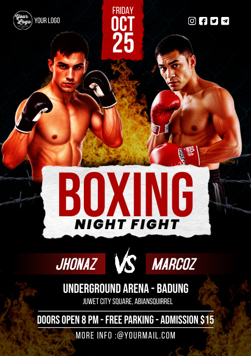 Copy of Black Maximalist Boxing Night Fight Flyer Tem | PosterMyWall