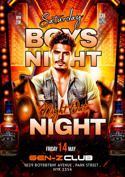 Copy of Black Maximalist Boys Night A4 | PosterMyWall