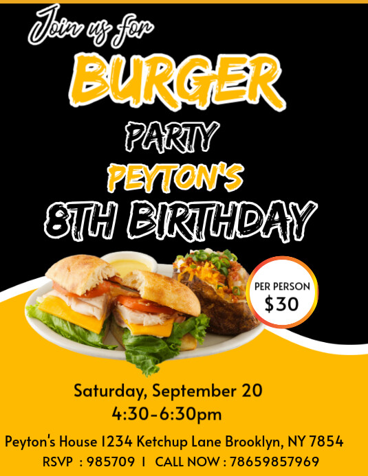 Black Maximalist Burger Party Invitation Flyer (us Letter) Template ...