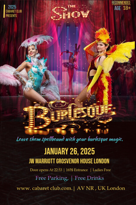 Black Maximalist Burlesque Show Flyer Invitation Template Design Poster ...